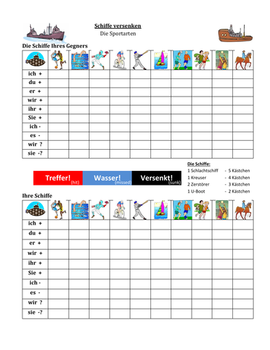 Sportarten (Sports in German) Schiffe versenken Battleship | Teaching ...