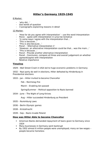 Complete Hitler's Germany Revision Notes History GCSE | Teaching Resources