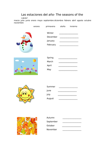 The months and seasons in Spanish | Teaching Resources