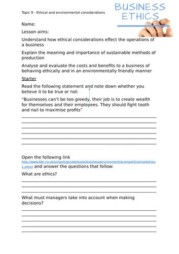 Ethical and environmental considerations GCSE 2017+ (yr10,11,12 ...