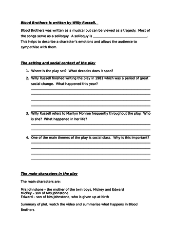 Blood Brothers Resources for GCSE English Literature | Teaching Resources
