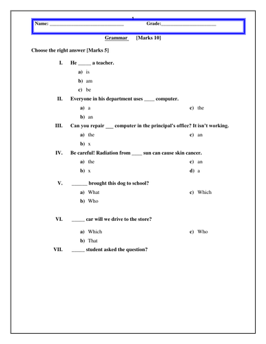 English term paper grade 6 with grammar, reading comprehension and ...