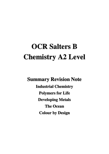 A2 Chemistry OCR Salters B Learning Objectives for Students to Record ...