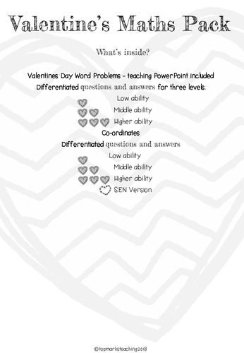 Valentine's Day Maths Pack (Co-ordinates and Word Problems) | Teaching ...