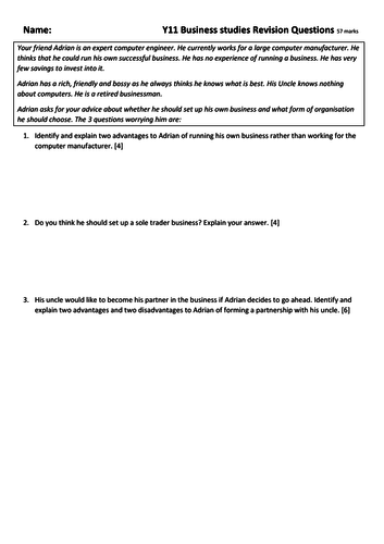 Business Studies exam style questions | Teaching Resources