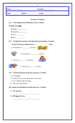 English Language Paper Grade 2 grammar, reading comprehension and ...