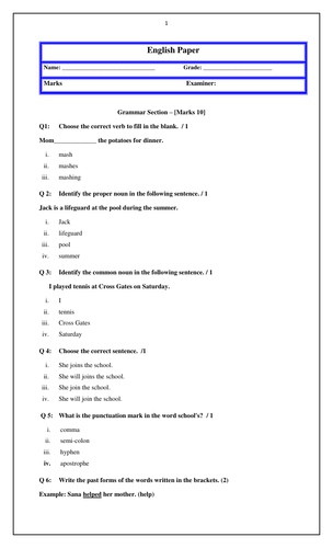 English Language Grade 4 exam paper with grammar, reading comprehension ...