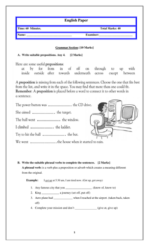 Grade 6 English paper with grammar, reading comprehension and creative ...