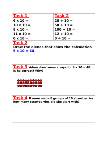 Maths task worksheet: fluency, reasoning and problem solving on 10 x ...