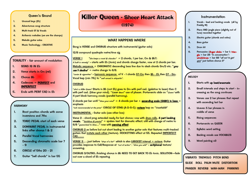 Revision MAT for Killer Queen - Edexcel GCSE 2018 onwards | Teaching ...