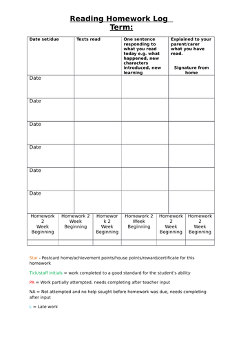 Log Template for KS3 Homework and Independent Reading Books | Teaching ...