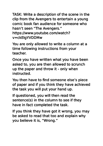 Creative writing lesson using clip of The Avengers | Teaching Resources