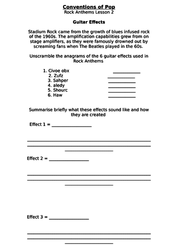 OCR GCSE Music - Conventions of Pop - Rock Anthems - 2 complete lessons ...