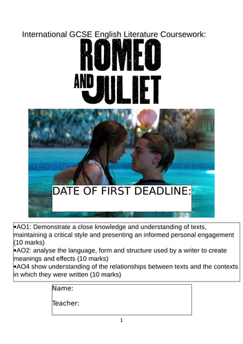 Booklet to accompany teaching of Romeo and Juliet | Teaching Resources