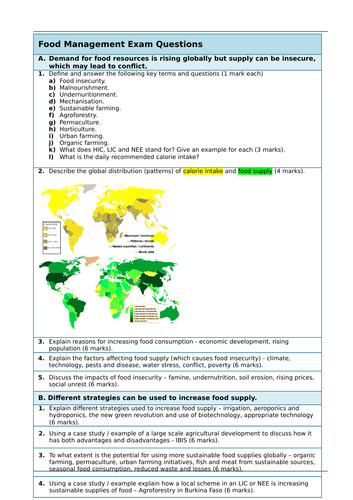 AQA GCSE Geography - Resource Management (Food) Exam Questions ... AQA GCSE Geography - Resource Management (Food) Exam Questions ...