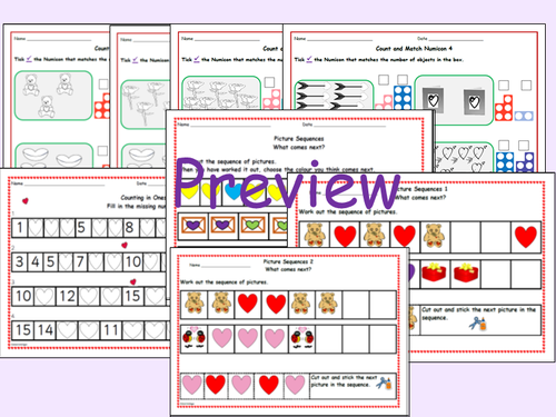 St Valentine Count Match Pattern Sequences Number Bonds 10 and 20 Ten ...