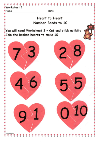 St Valentine Count Match Pattern Sequences Number Bonds 10 and 20 Ten ...