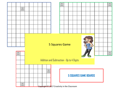 Five Squares Game - Addition and Subtraction - Up to 4 digits ...