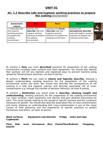 NCFE FOOD AND COOKERY LEVEL 2 UNIT 01 AC 1.1 1.2 and 1.3 | Teaching ...