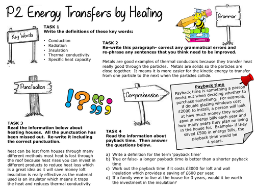 Literacy task for AQA P2 Energy Transfers by Heating Revision ...