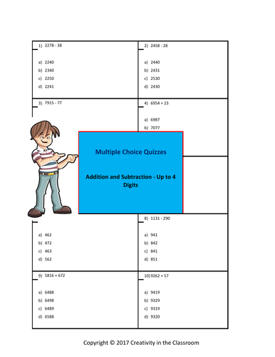Quizzes - Addition and Subtraction - Up to 4 digits | Teaching Resources