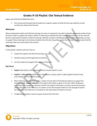 Cite Textual Evidence - RI.9-10.1 - Playlist and Teaching Notes ...