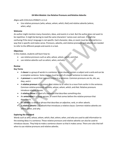 Relative Pronouns & Adverbs - Playlist and Teaching Notes | Teaching ...