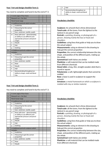 KS3 Art & Design: AFL checklist and vocabulary Term 2 | Teaching Resources