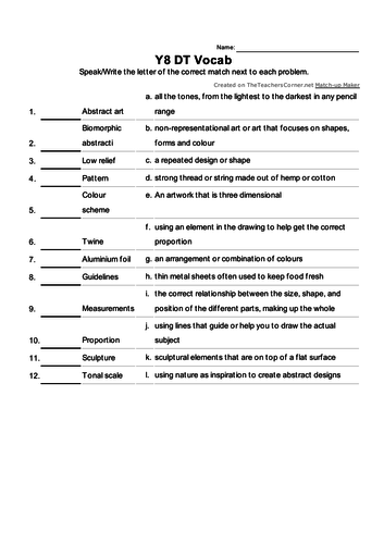 KS3 Design & Technology: AFL Checklist and Vocabulary Term 2 | Teaching ...