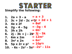 Algebra Lesson Starters + Answers | Teaching Resources