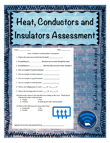 Heat Conductors and Insulators Assessment | Teaching Resources