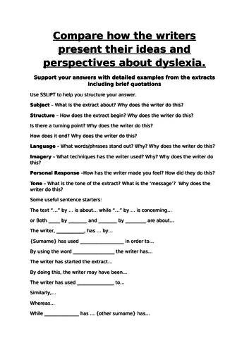 Writing frame for comparison style question | Teaching Resources