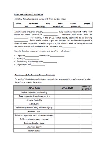 Invention vs Innovation Lesson PPT, Worksheets, Homework and Extension ...