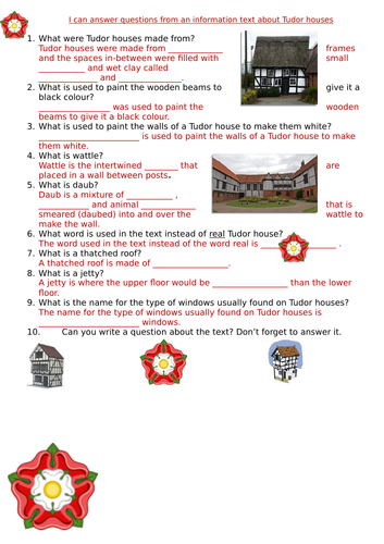 Tudor House Reading Comprehension Information Text | Teaching Resources