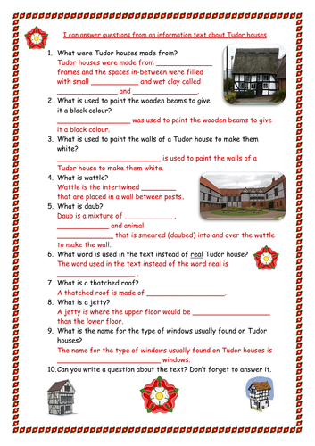 Tudor House Reading Comprehension Information Text | Teaching Resources