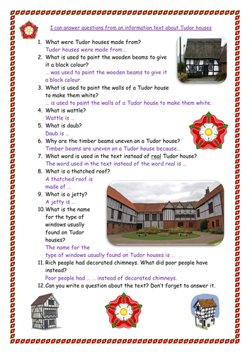 Tudor House Reading Comprehension Information Text | Teaching Resources