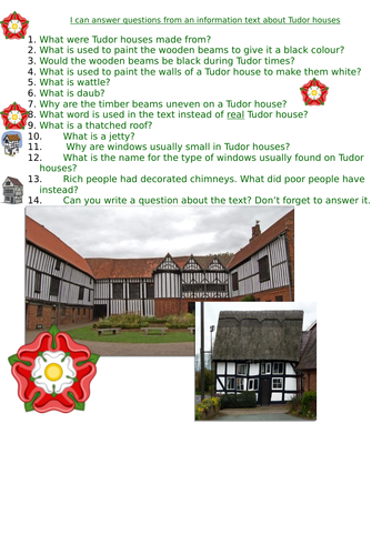 Tudor House Reading Comprehension Information Text | Teaching Resources