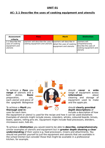 NCFE FOOD AND COOKERY LEVEL 2 AC 2.1 , 2.2 and 2.3 | Teaching Resources