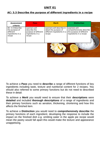 NCFE FOOD AND COOKERY LEVEL 2 UNIT 01 AC 3.1, 3.2, 3.3 and 3.4 ...