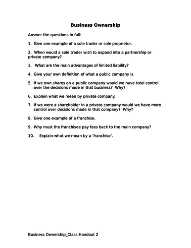 OCR GCSE Business Studies Unit 1 Business Activity | Teaching Resources