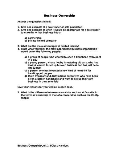 OCR GCSE Business Studies Unit 1 Business Activity | Teaching Resources