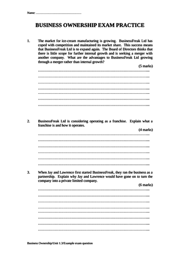 OCR GCSE Business Studies Unit 1 Business Activity | Teaching Resources