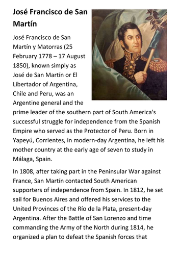 José Francisco de San Martín Handout | Teaching Resources
