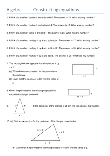 Constructing Equations | Teaching Resources