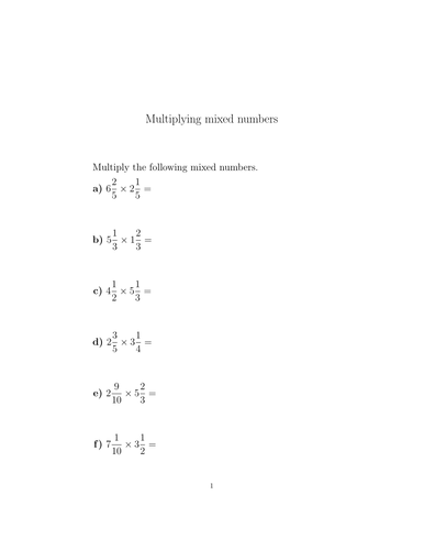 Multiplying mixed numbers worksheet (with solutions) | Teaching Resources