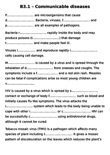 AQA Biology Gap-Fill revision sheets | Teaching Resources