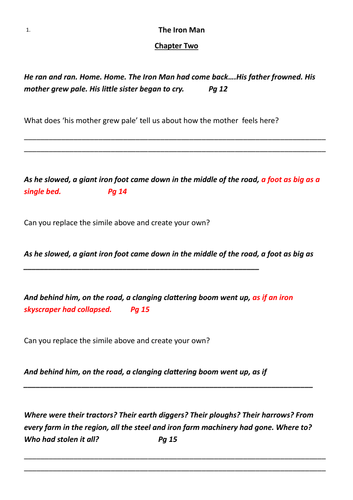 Year 3 Year 4 Iron Giant Reading and writing activites differentiated ...