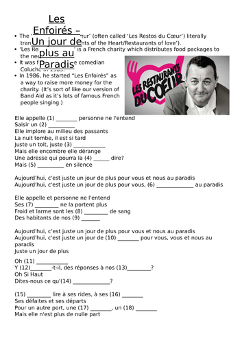 KS4 French charity work - song listening gap-fill | Teaching Resources