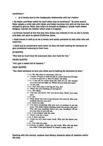 Themes in A Taste of Honey | Teaching Resources