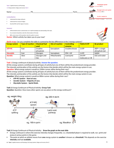 A-Level PE EDEXCEL (spec 2016) 1.4. Energy Systems: Part 2 | Teaching ...